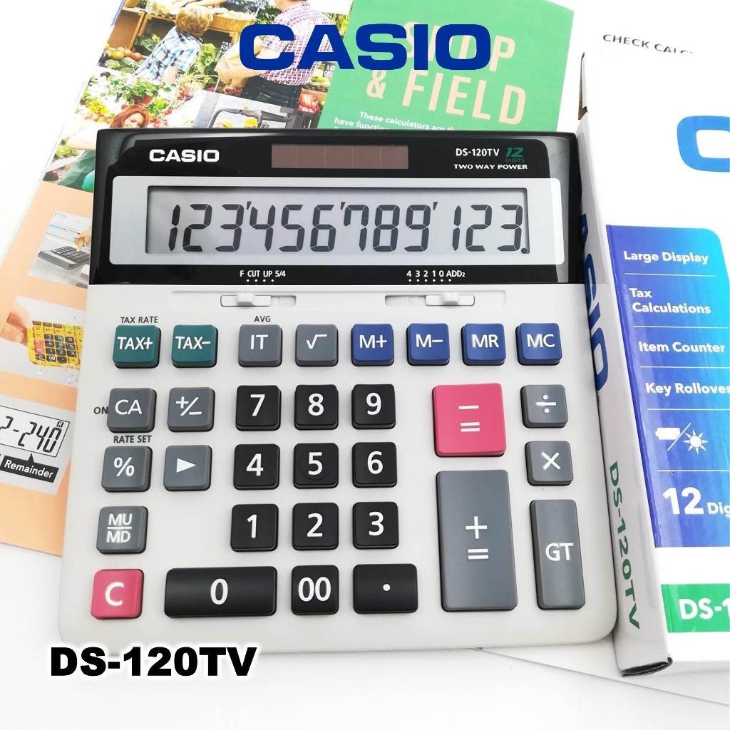 Casio DS-120TV Calculator 12 Digits Big size Mathematic Office Stationery 2 way power Large ...