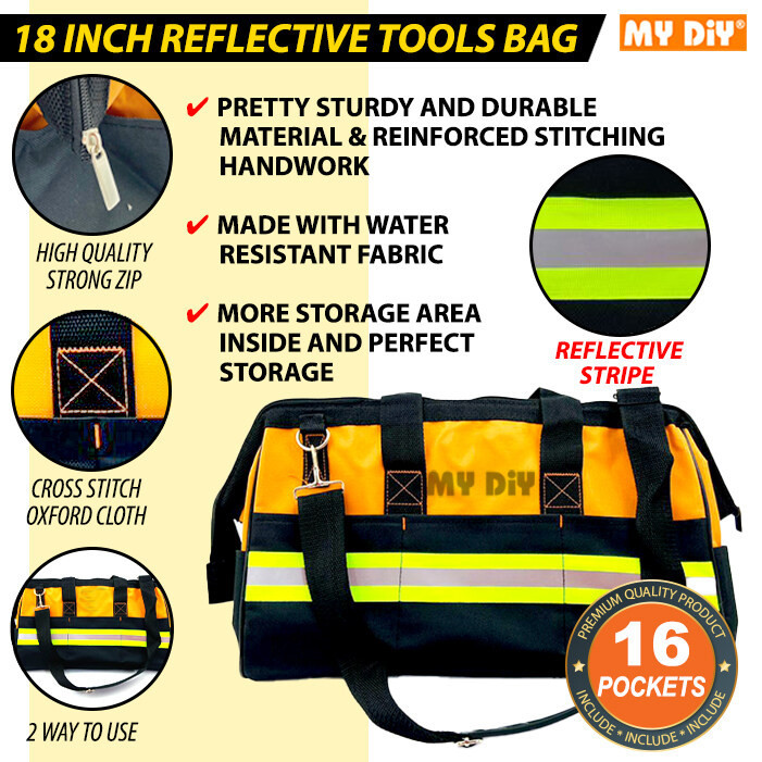 Mydiyhomedepot - 18 Inch Heavy Duty Tool Bag With Safety Reflective ...