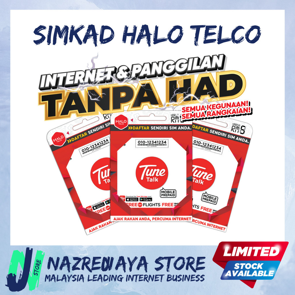 SIMKAD VIRAL HALO TELCO HALOTELCO TUNE TALK TUNETALK UNLIMITED DATA & PANGGILAN | Shopee Malaysia