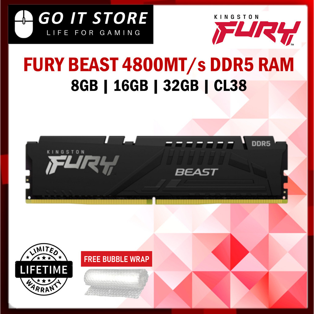 Kingston FURY Beast DDR5 8GB 16GB 32GB DDR5-4800 CL38 288-Pin DIMM ( KF548C38BB-8 / KF548C38BB ...