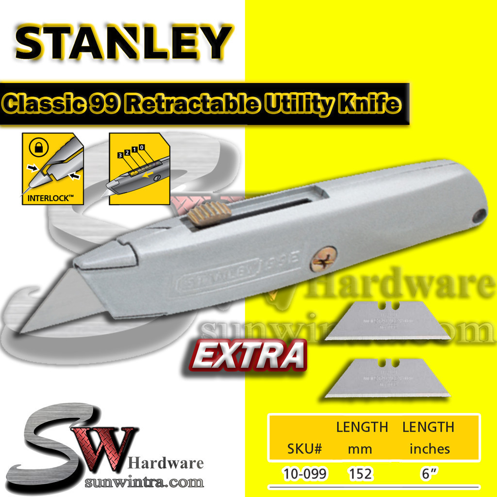 STANLEY CLASSIC 99 RETRACTABLE UTILITY KNIFE 10-099 10099 with Extra 2 ...