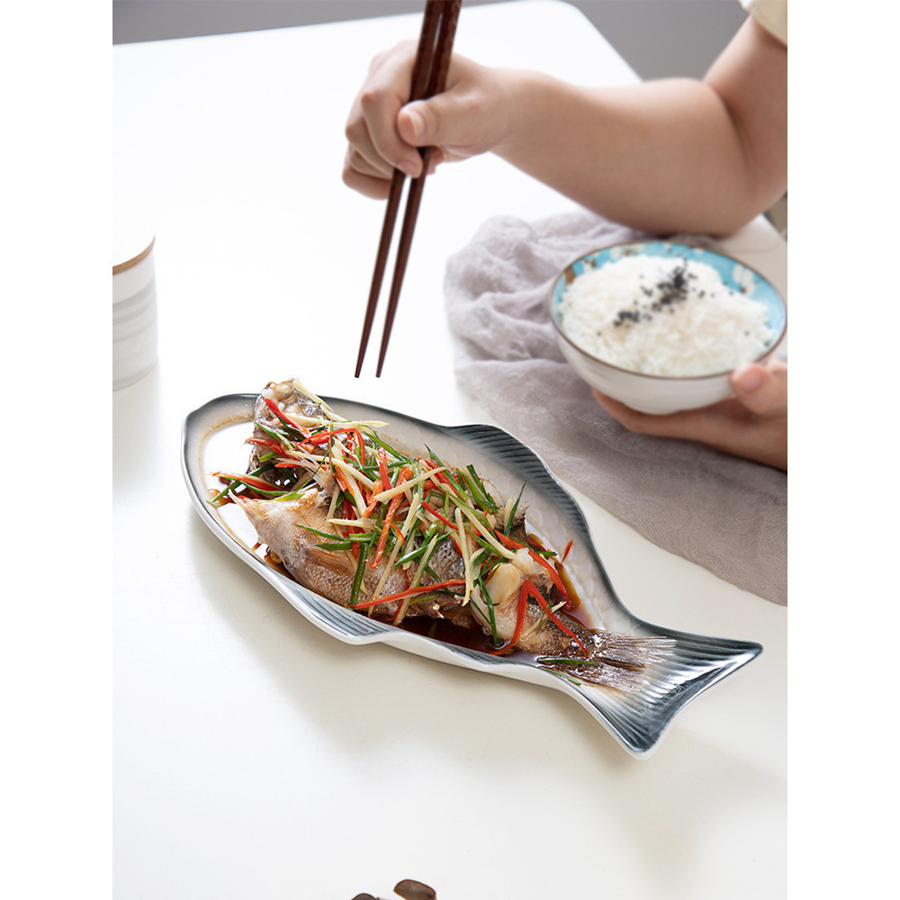Ceramic fish plate restaurant creative fish plate steamed fish plate ...