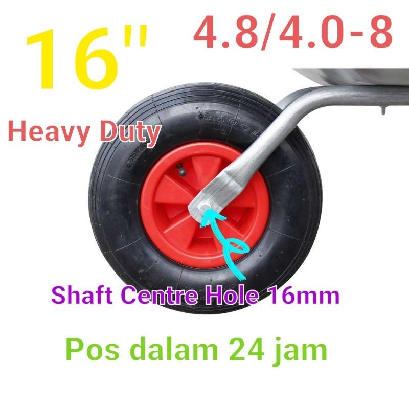 16" Steel Rim WHEEL HEAVY DUTY RUBBER PNEUMATIC WHEEL BARROW TAYAR RODA ...