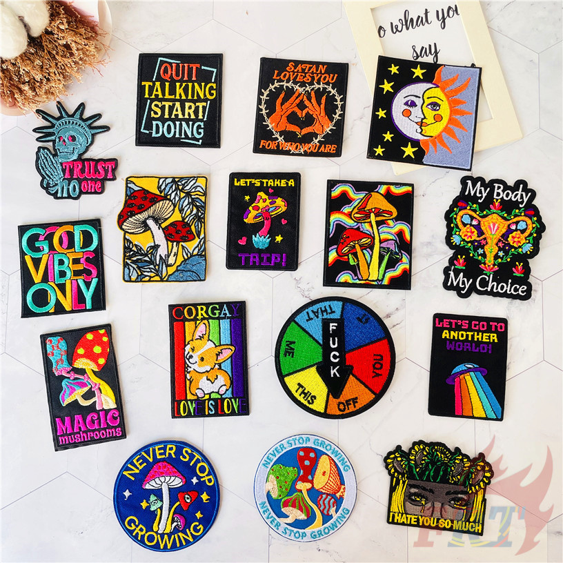 1Pc Colorful Funny Slang Art Iron-on Patches DIY Embroidery Iron on Sew ...