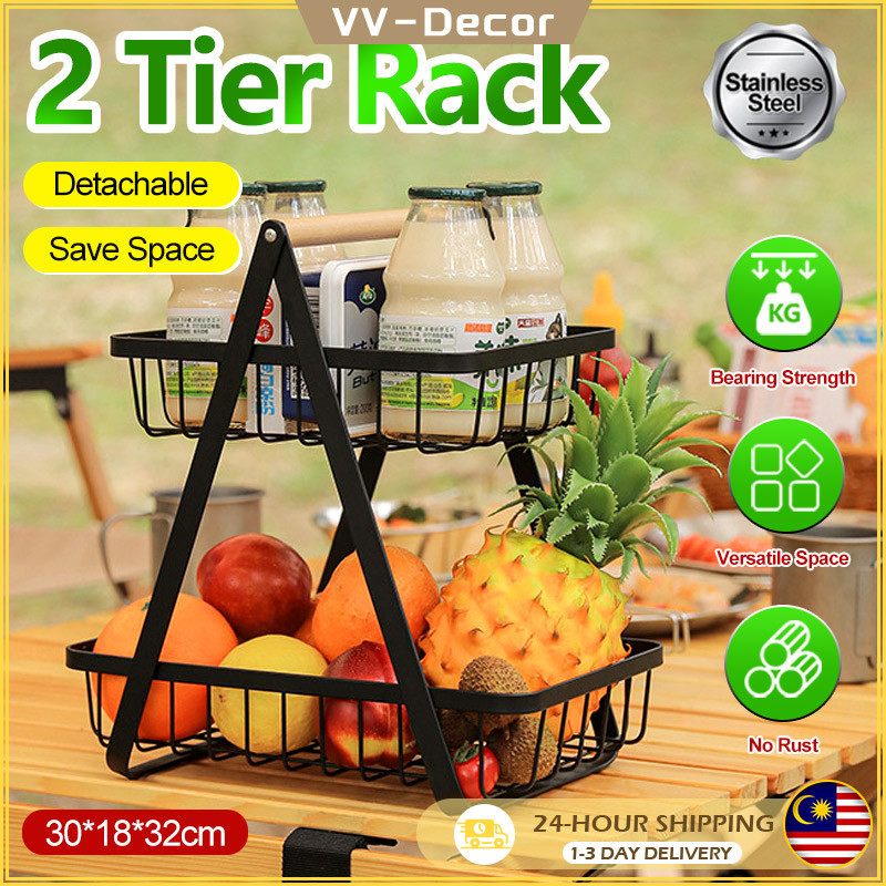 2 Tier Onion Rack Fruit Basket Rak Bawang Bertingkat Vegetable Storage ...