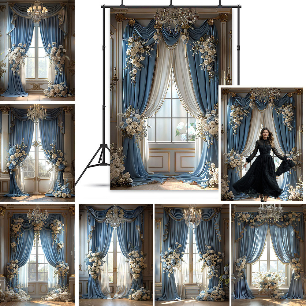 Photoshoot Background Balot Retro White Blue Curtain Decor Backdrop ...
