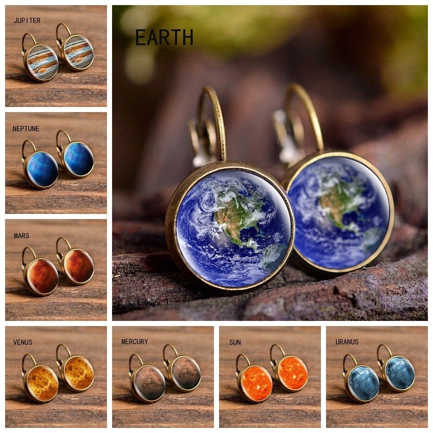 Solar System Sun Earth Mars Jupiter Planet Earrings Bronze Plated Women ...