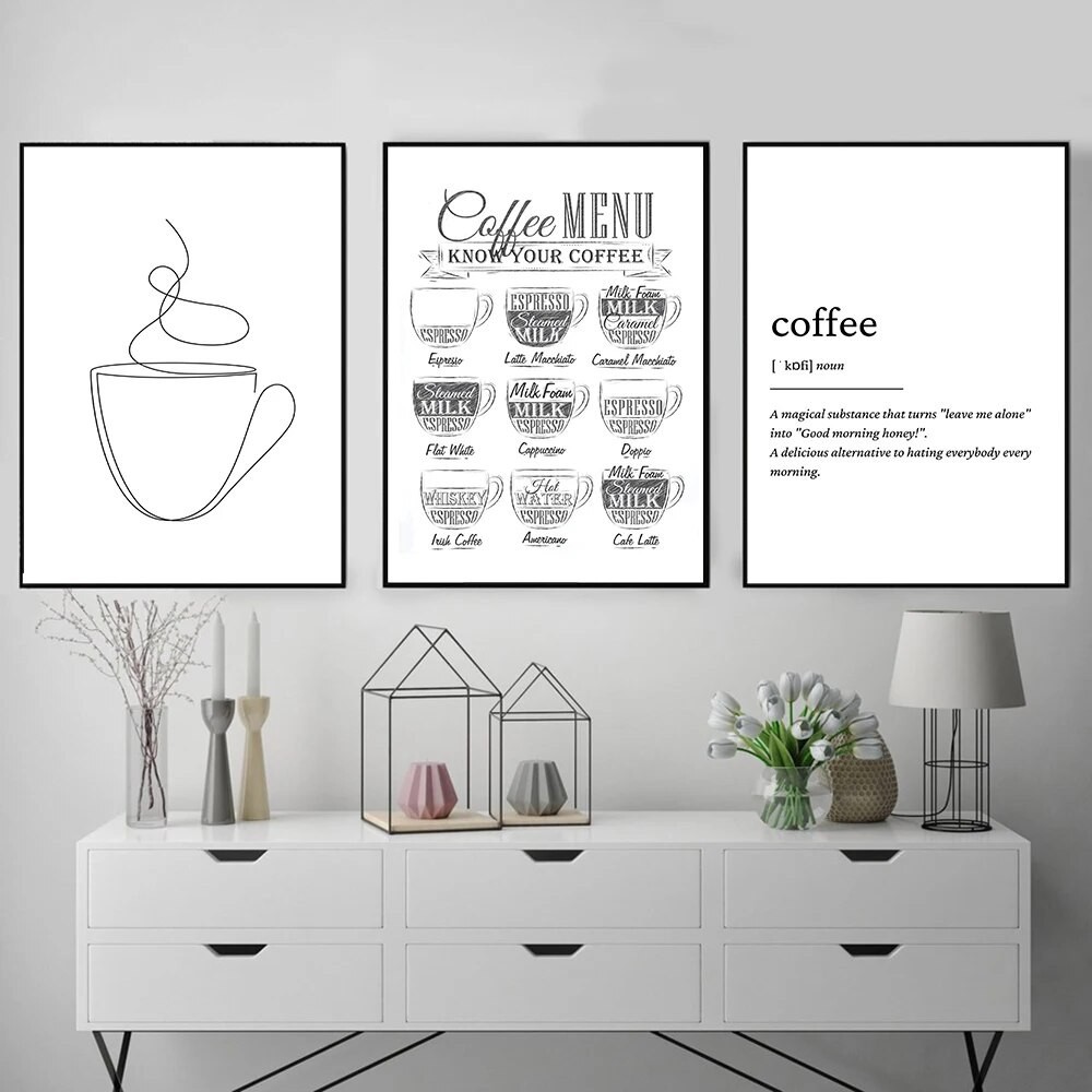 Nordic Coffee Guide Menu Wall Pictures Art Print Black White Simple ...