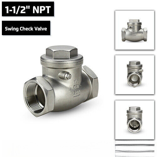 1-1/2" Swing Check Valve, Stainless Steel, NPT Threaded, 200PSI ...