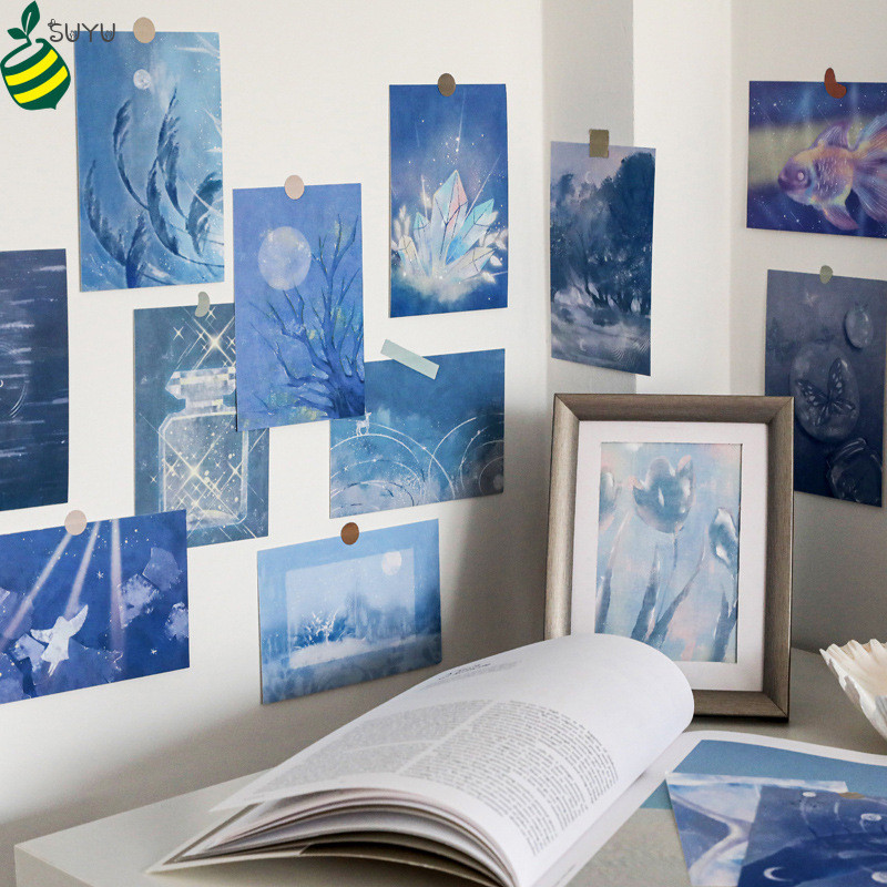 [In stock/COD]15 sheets Ins Aesthetic Blue Glow Wall Decor Card Simple ...