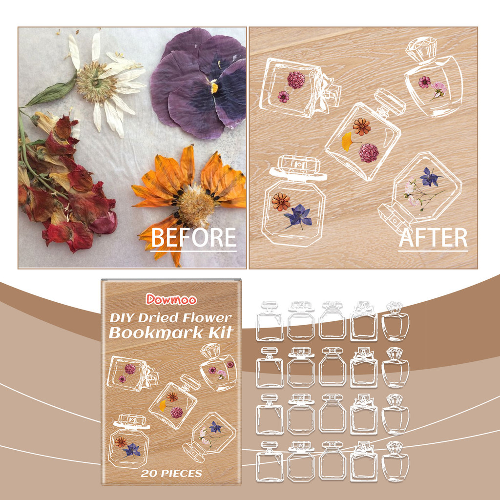Set Penanda Buku Bunga Kering Dowmoo Botol DIY Buatan Tangan Pelekat ...
