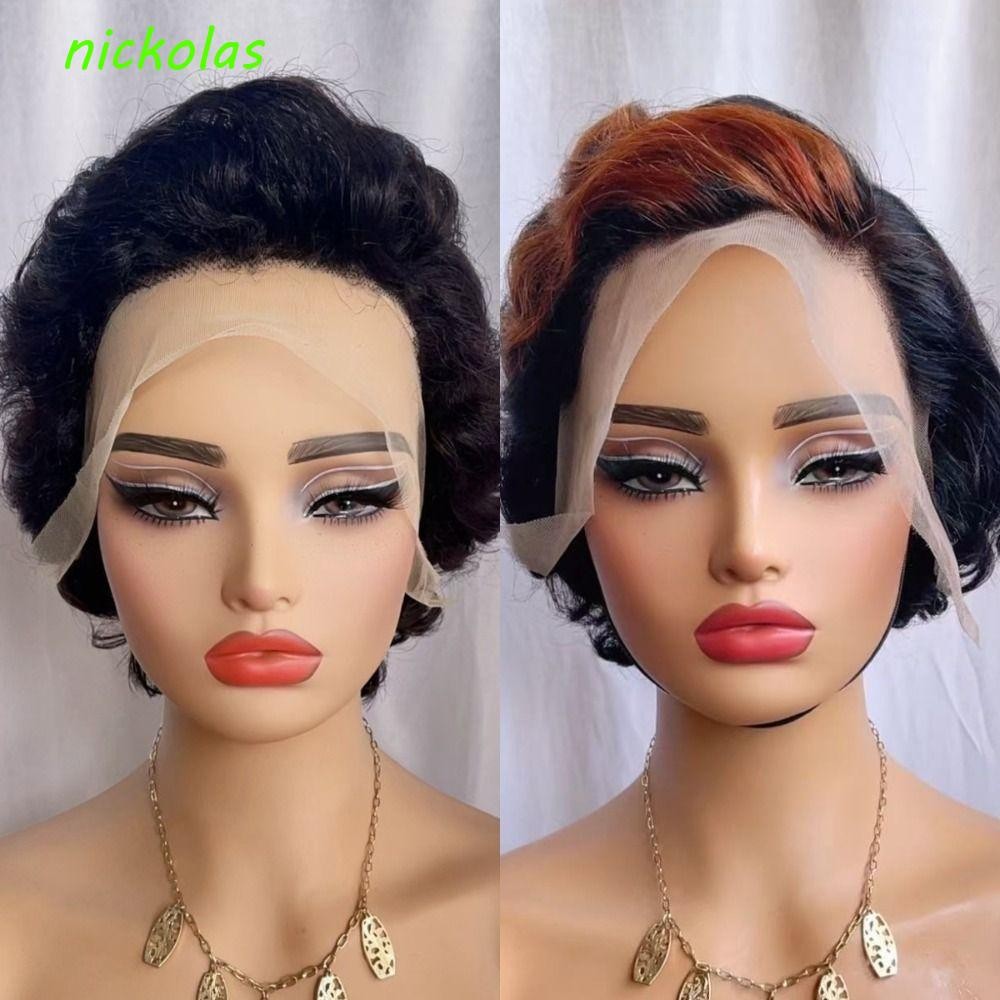 NICKOLAS Pixie Cut Wigs, Transparent Lace Human Hair Short Curly Hair ...