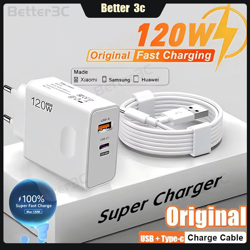 120W Super Fast Charging USB Type C Charger Adapter Dual Ports QC3.0+PD ...