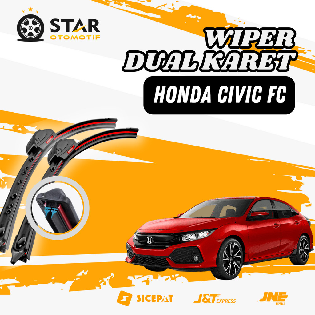 Dual Rubber Wiper Honda Civic FC Double Rubber Frameless Dual Rubber ...