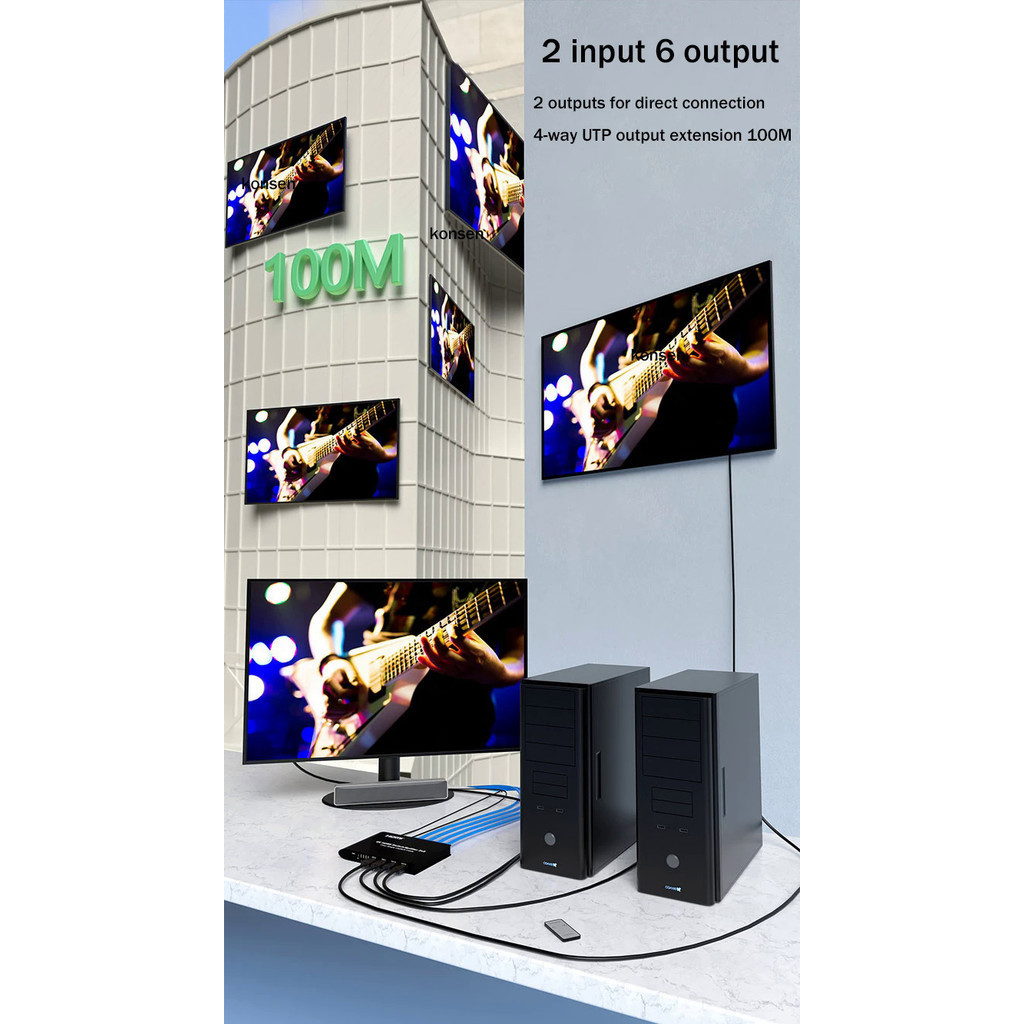 【New Upgrade】 4K 30HZ HDMI Extender 100M 2x6 HDMI Switch Splitter ...