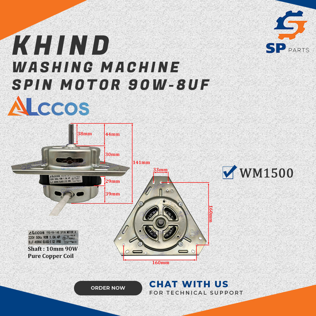 KHIND WM1500 SEMI AUTO WASHING MACHINES SPIN MOTOR - 90W 8UF | Shopee ...