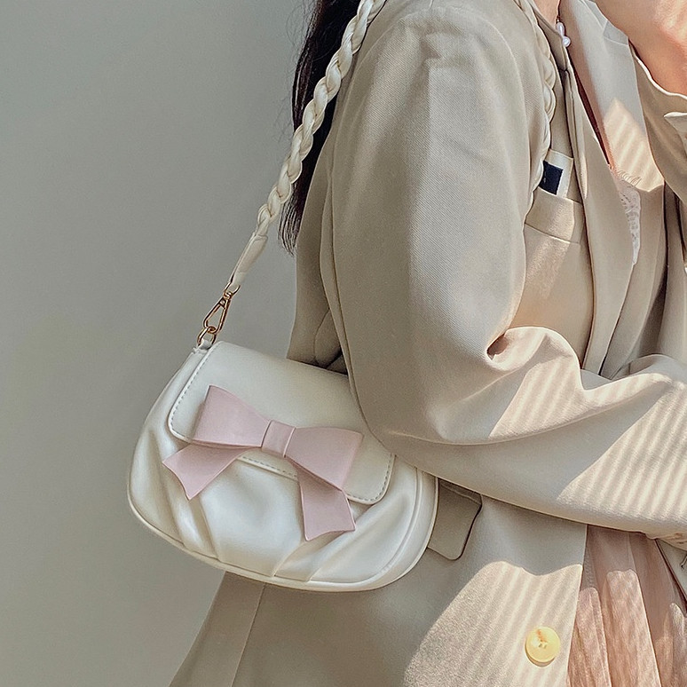 Bowknot Solid Color Small Bag Women 2024 New Retro Fashion Pleats ...