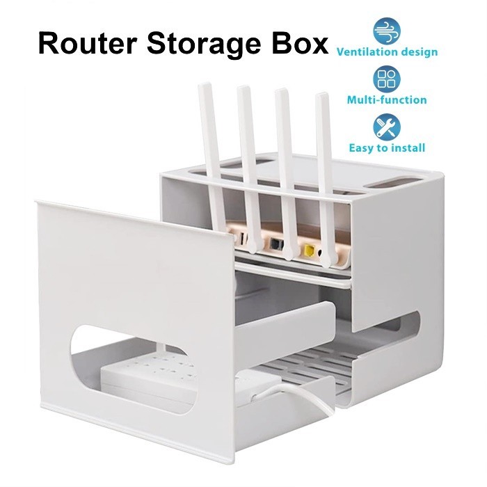 2 Tier WiFi Router/Extension Cord/Cable Plug Storage Box/Organizer ...