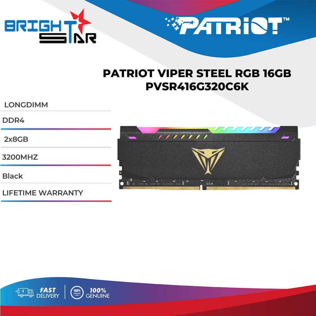 PATRIOT Viper Steel RGB DDR4 Memory 16GB(8x2)/32GB(16x2) - 3200Mhz ...