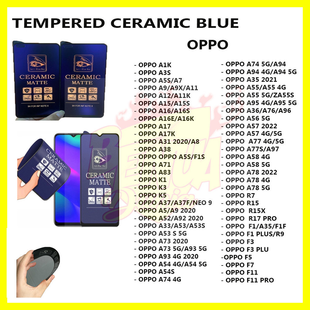 Tempered Ceramic BLUE OPPO A60 A74 5G A94 A35 A55 A55 5G A95 A36 A76 A96 A56 5G A57 2022 A57 4G ...