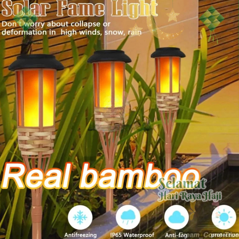 Raya Lampu Bamboo Solar Garden Light Pelita Buluh LED Flame Lawn Light ...
