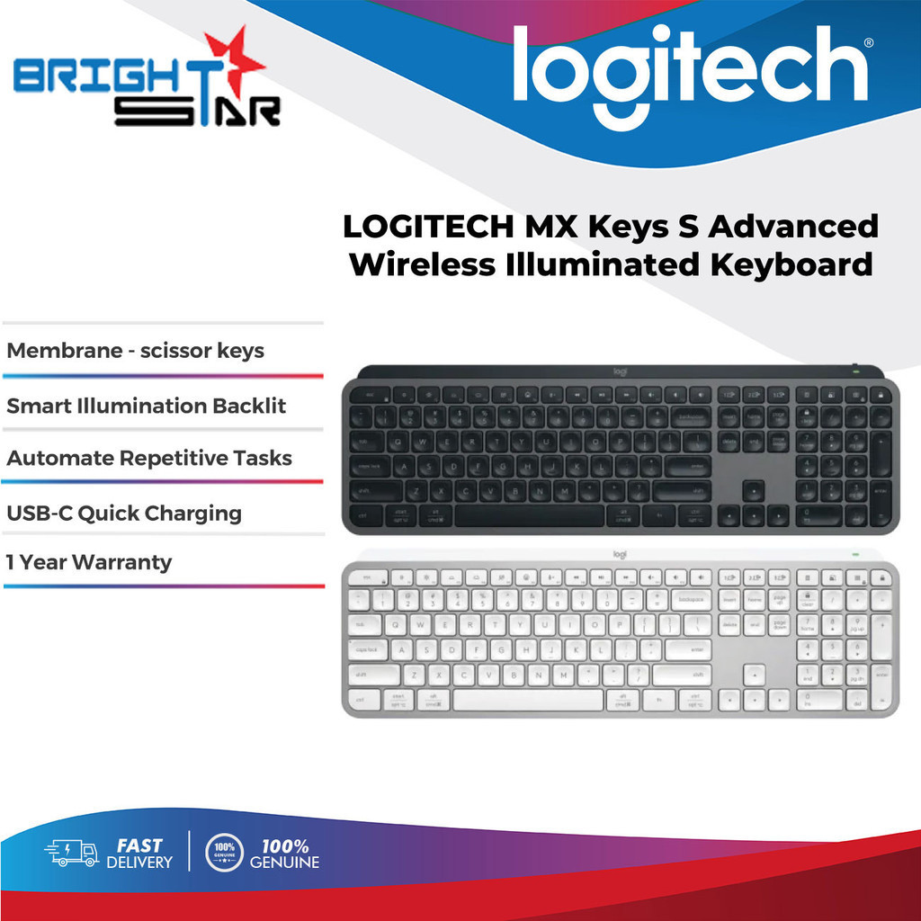 LOGITECH MX Keys S Advanced Wireless Illuminated Keyboard - Graphite / Pale Gray | Shopee Malaysia
