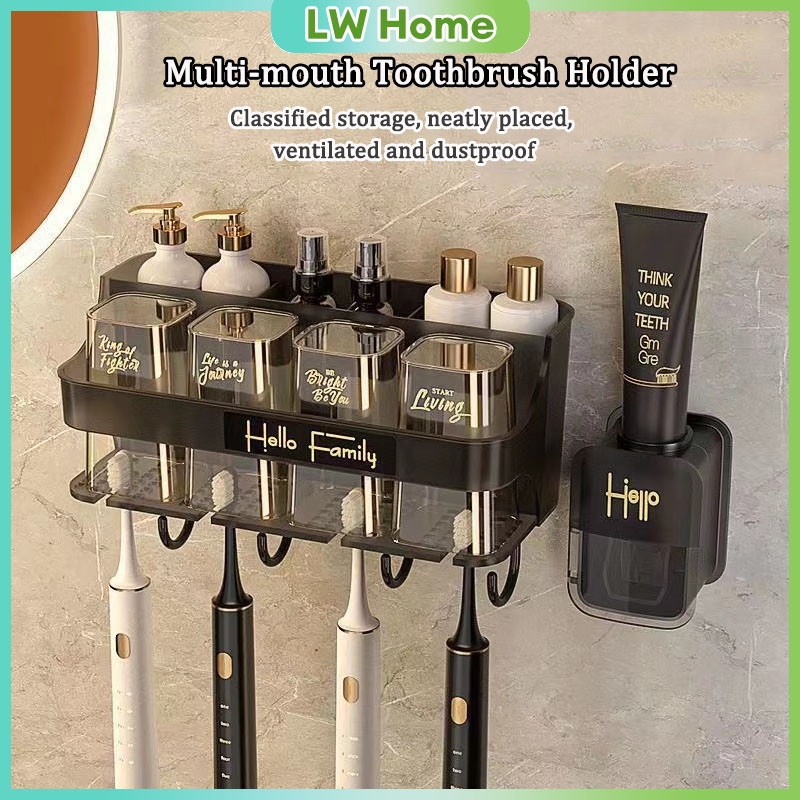 Wall Mounted Toothbrush Holder Cup Rack Bathroom Storage Rack Organize ...