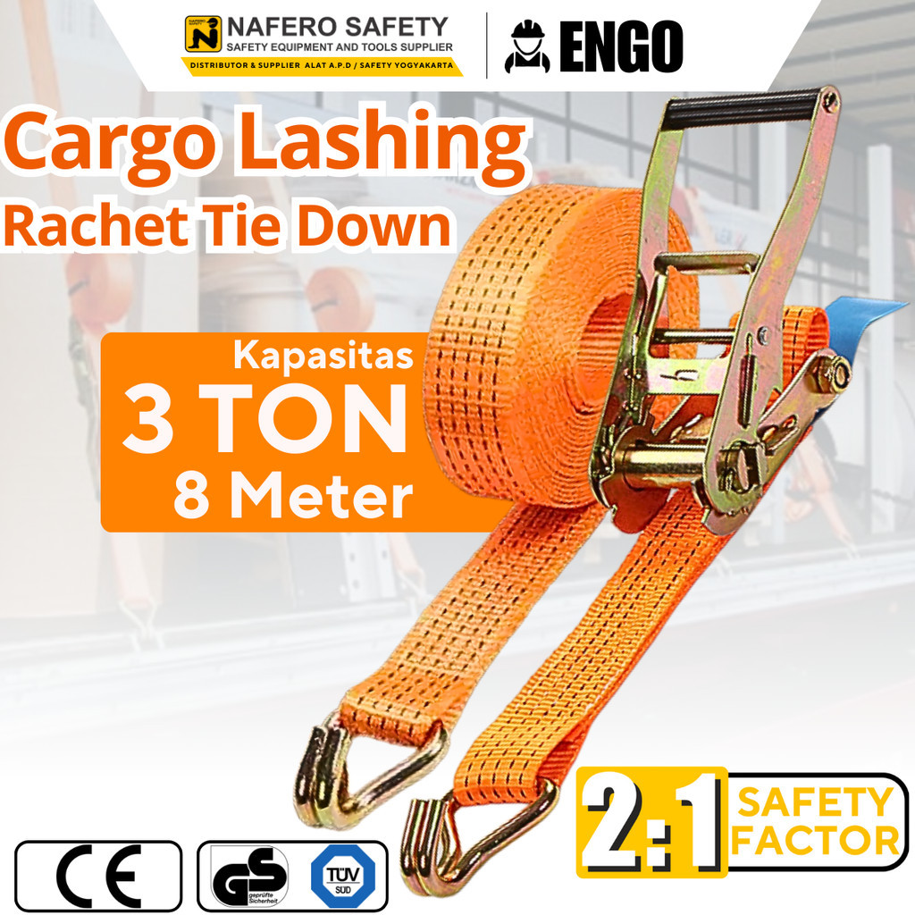 Ratchet Tie Down Cargo Lashing Belt 3 TON x 8 Meters ENGO 2:1 Safety ...