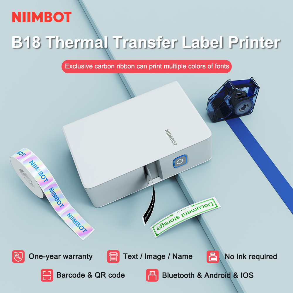 NIIMBOT B18 Label Maker with Tape, Portable Bluetooth Label Printer ...