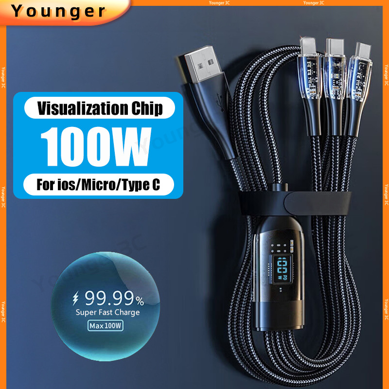 100W Intelligent Digital Display Cable 3 In 1 Zinc Alloy Super Fast ...