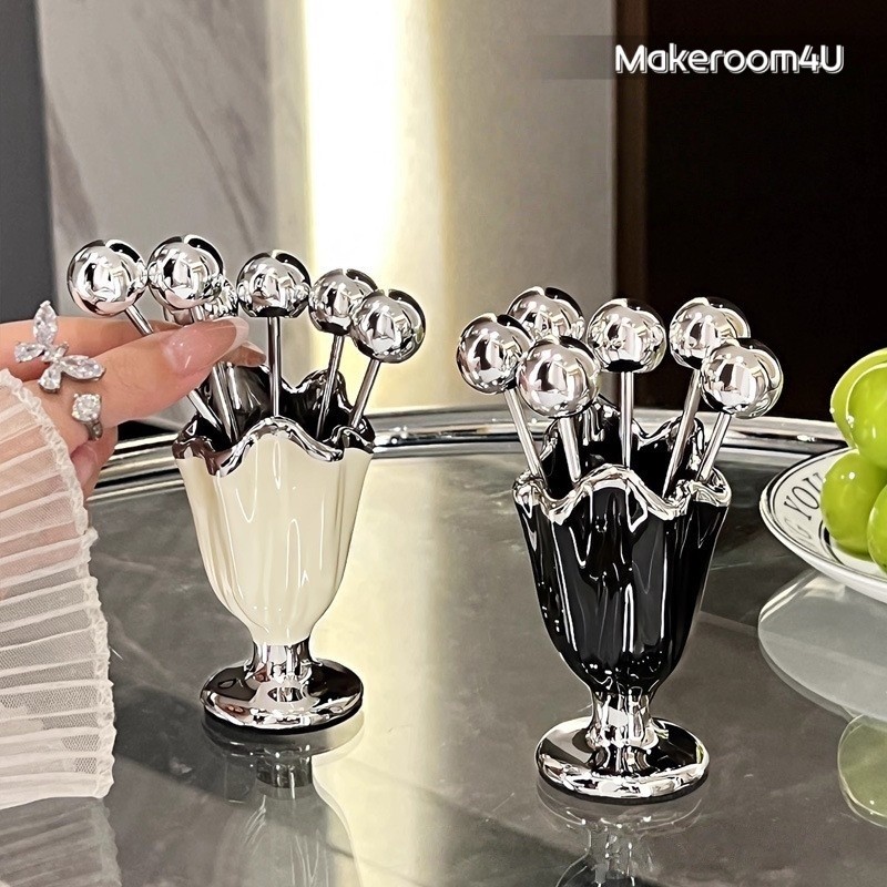 Stainless steel fruit fork set with stand Cake Dessert mini Fork garfu ...