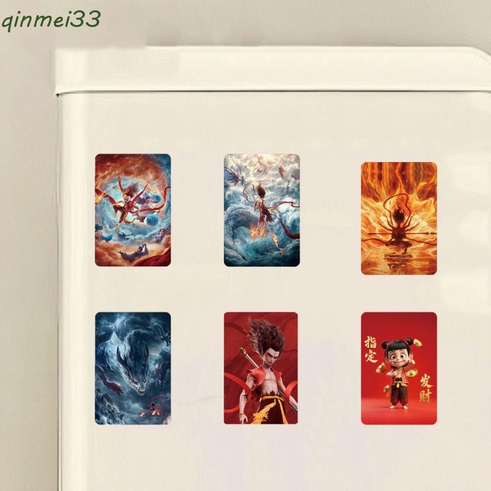 QINMEI Anime Figure Magnetic Sticker, Cute Reusable Nezha Refrigerator ...