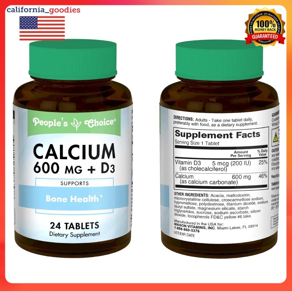 People's Choice CALCIUM 600mg + D3 Dietary Supplement Supports Bone ...