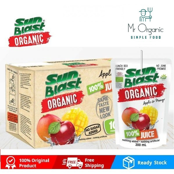 Sun Blast 100% Organic Apple+Mango Juice 1 box (200ml x 10 packs ...