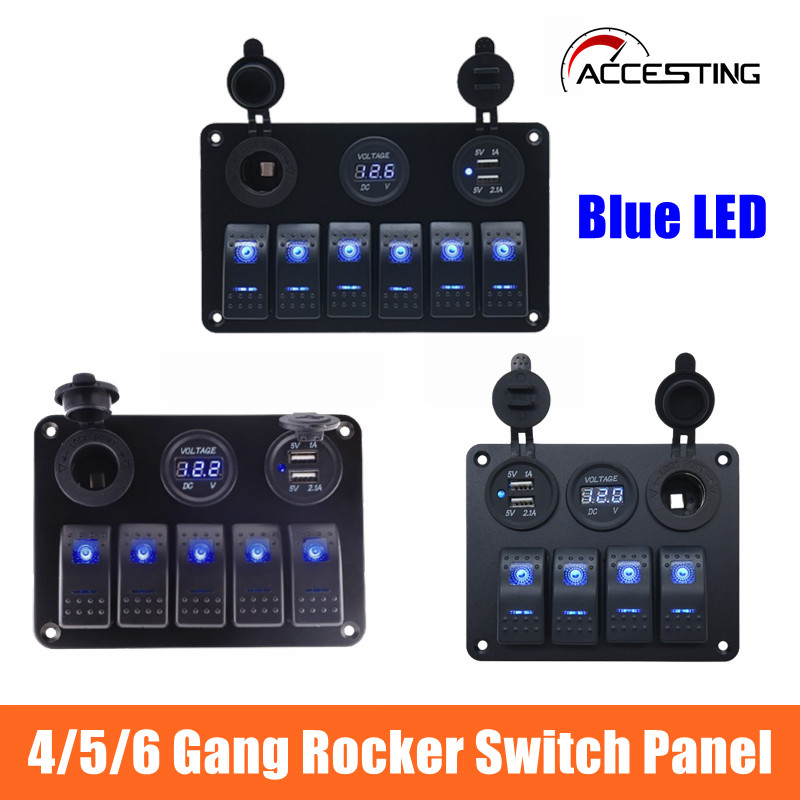 Blue LED 4/5/6 Gang Boat Rocker Switch Panel Waterproof Marine Switch ...