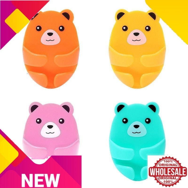 HOUSEHOLD MALL cute bear plug Wall Storage Hook Bear Plug Bracket Punch ...