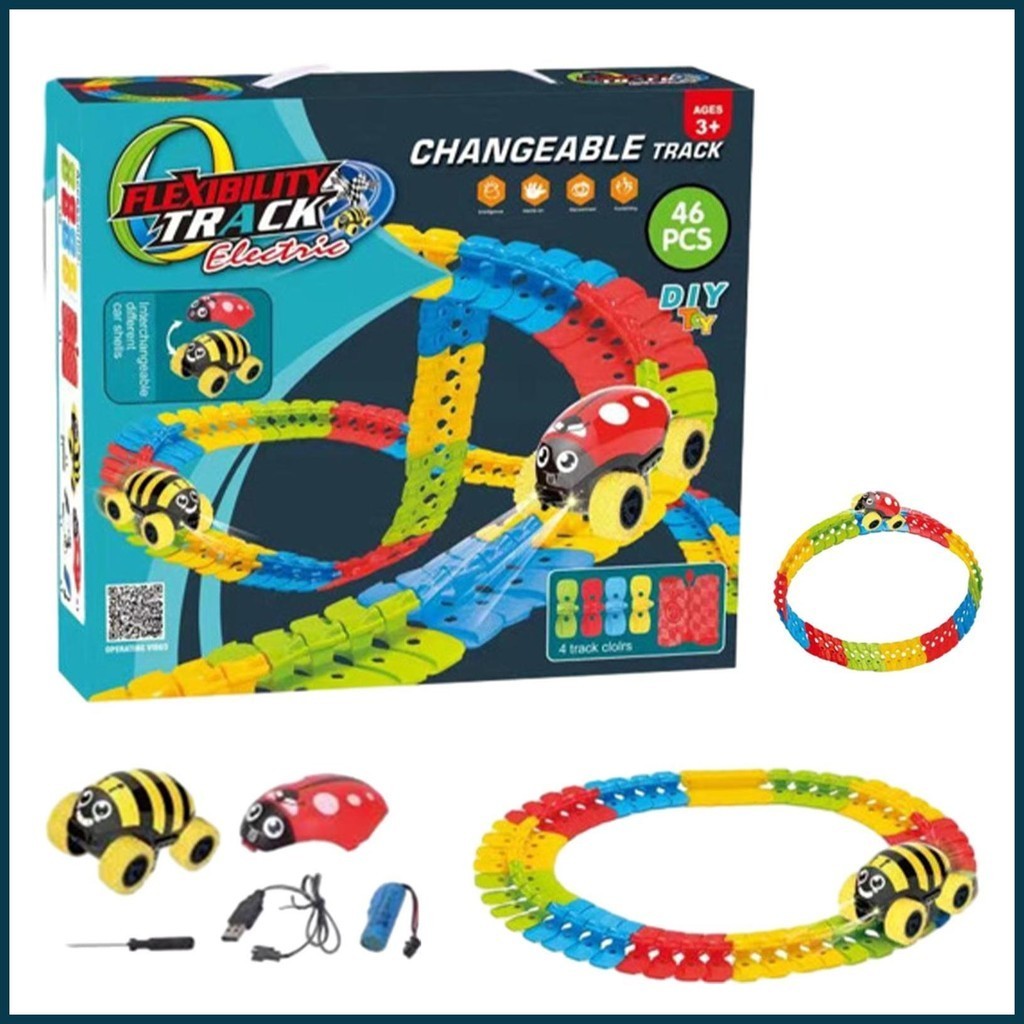 Kids Race Track Toys Flexible Children's Car Toy Track with LED Lights ...