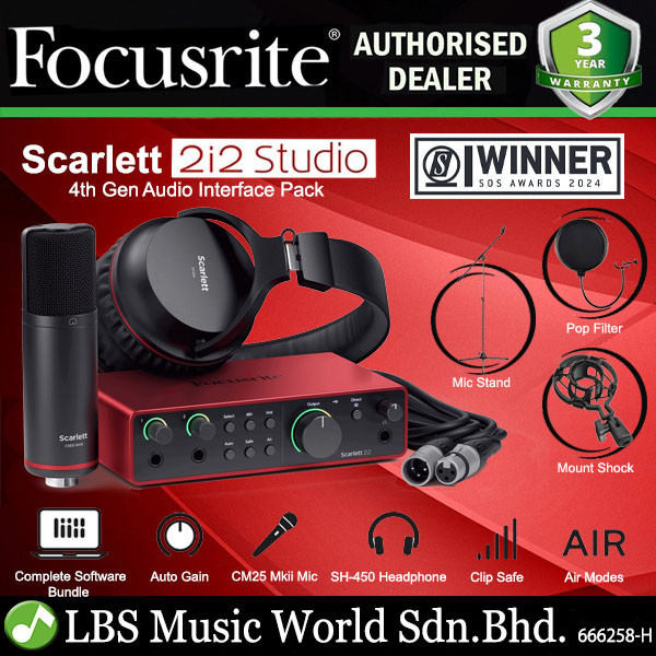 Focusrite Scarlett 2i2 Studio USB Audio Interface Recording Bundle With ...