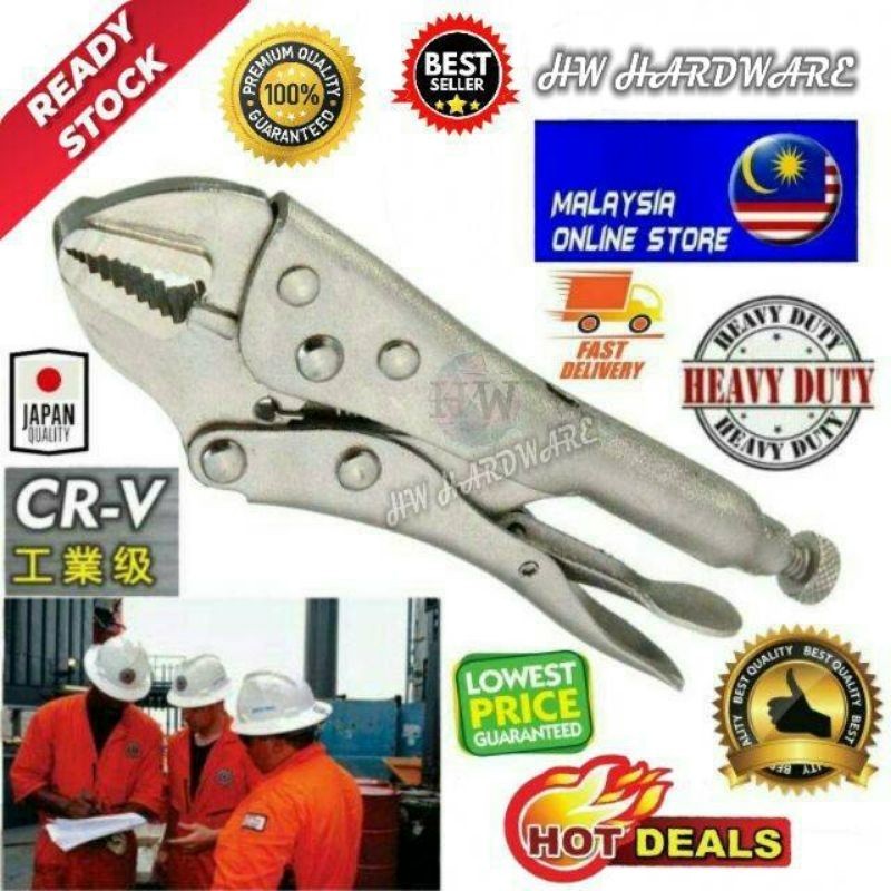 10” MULTI FUNCTION HEAVY DUTY CR-V STEEL VISE CLIP LOCK PLIER FLAT MOUTH / CURVED MOUTH | Shopee ...