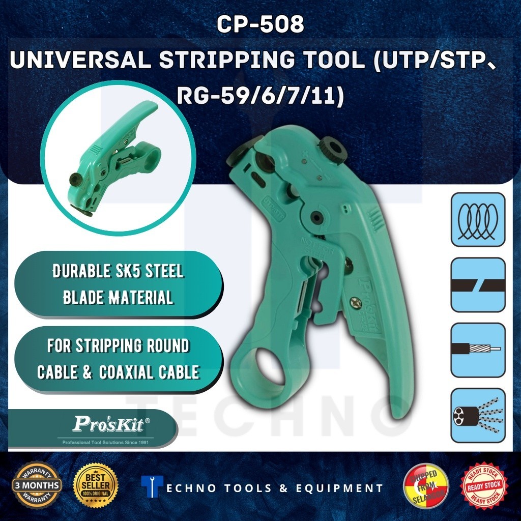 Pro'skit CP-508 Universal Stripping Tool (UTP/STP、RG-59/6/7/11) 100% New & Original | Shopee ...
