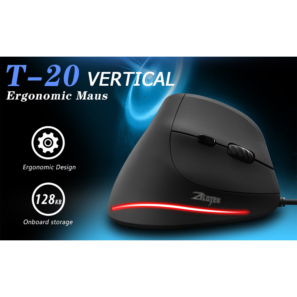 Zelotes Wired Mouse 3200DPI 6 Buttons LED USB Optical Ergonomic ...