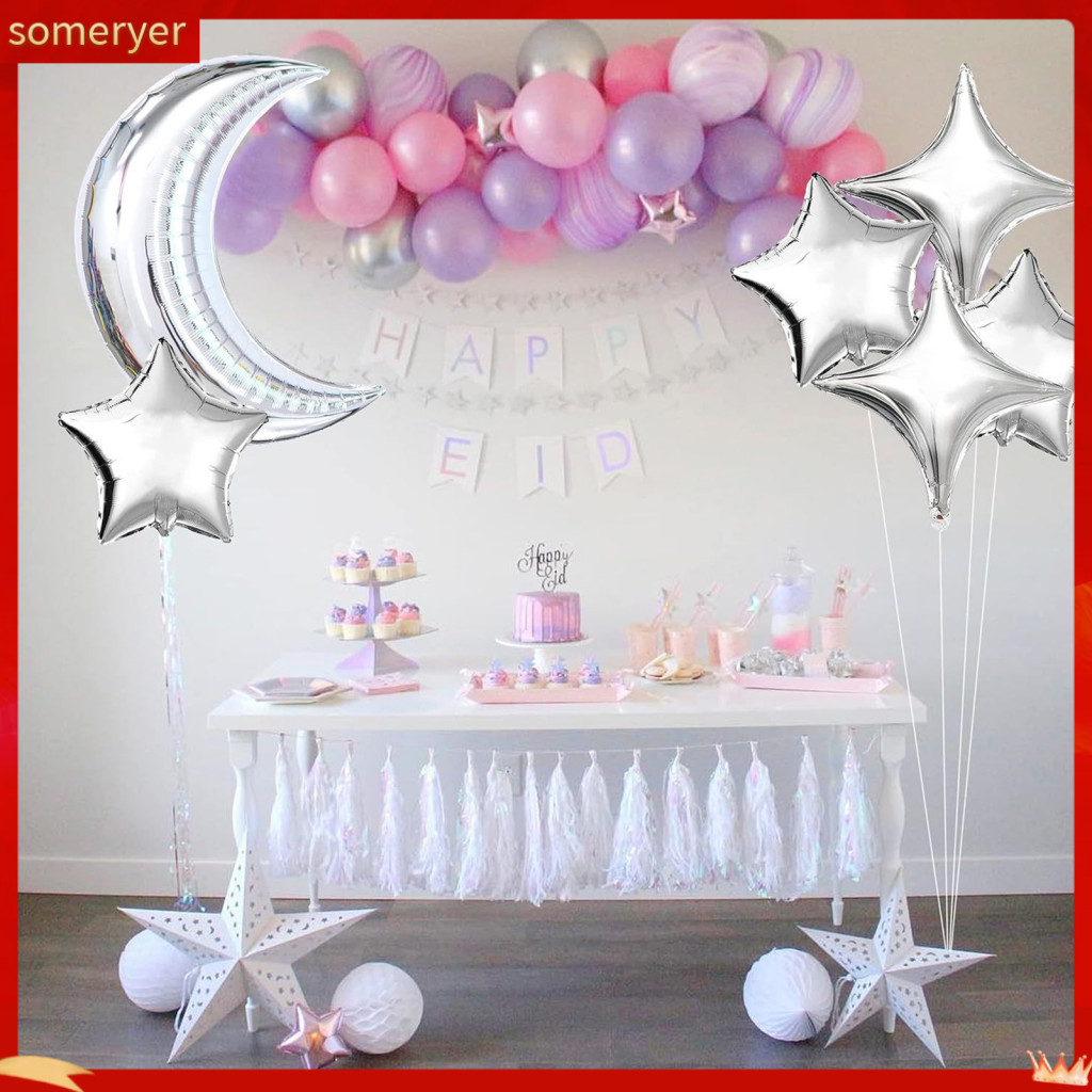 someryer| Shiny Moon and Star Balloons Reusable Aluminum Balloons ...