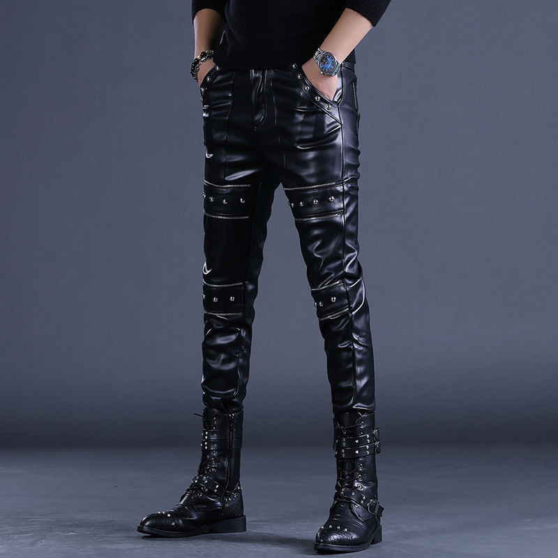 Nightclub Leather Pants Men's Ruffian Handsome Stage Performance Men's ...