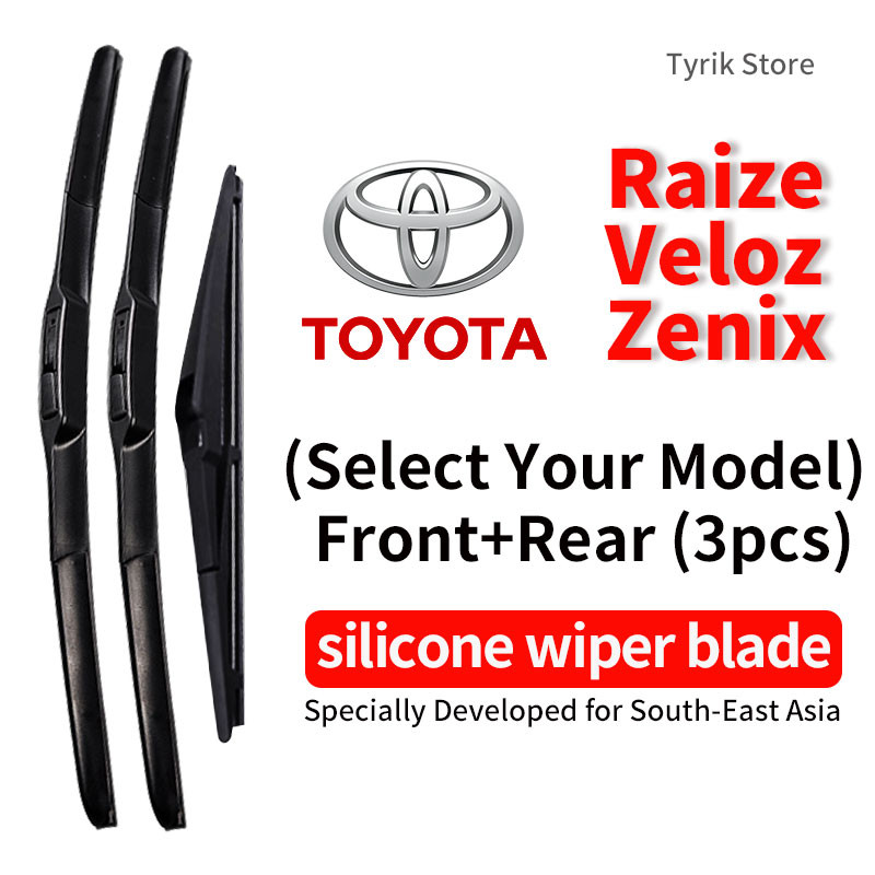 Toyota Raize Veloz Zenix Wiper Blade Set (Front Rear 3pcs) for All Year ...