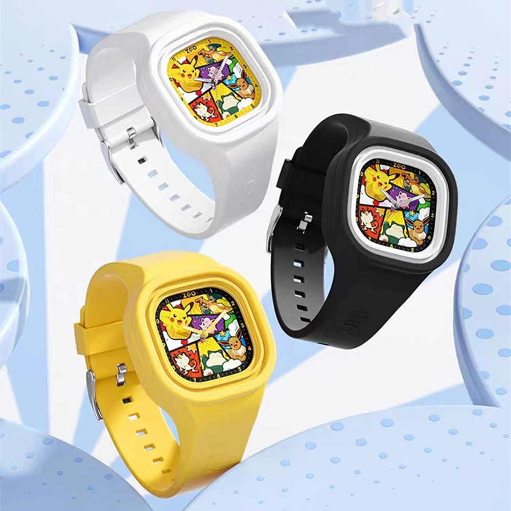Children Cartoon Pikachu Square Digital Watch Silicone Strap Student ...