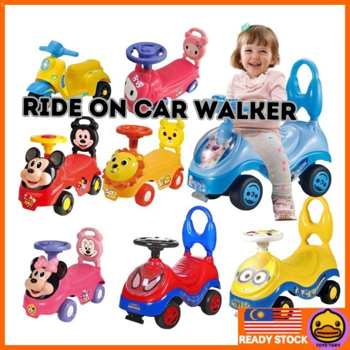 Cartoon Baby Ride On Push Car with Music Horn Steering Wheel Walker Car ...