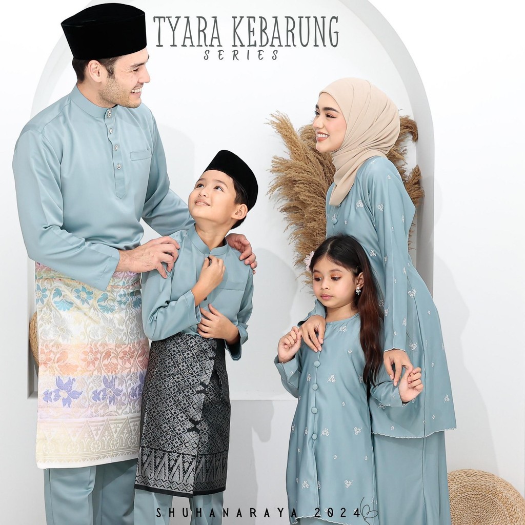 SHUHANA Baju Raya Sedondon Family Set Sage Green 2024 Viral Baju Kurung Moden 2024 Tyra Kebarung ...