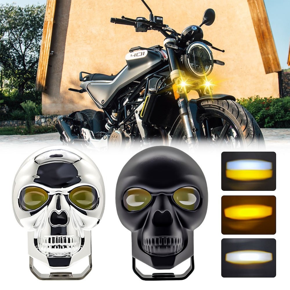 2PCS 160W 16000LM LED Motorcycle Skull Spotlight Two-Color Spotlight ...
