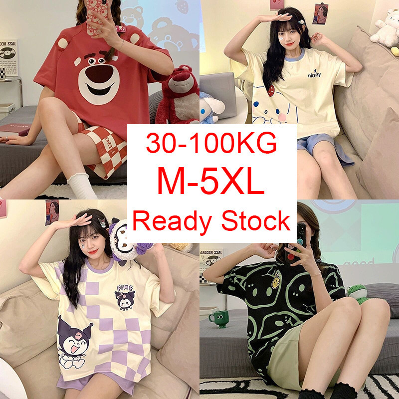 Ready Stock Raya Baju tidur wanita pajamas women's cute short-sleeved suit nightwear cartoon ...