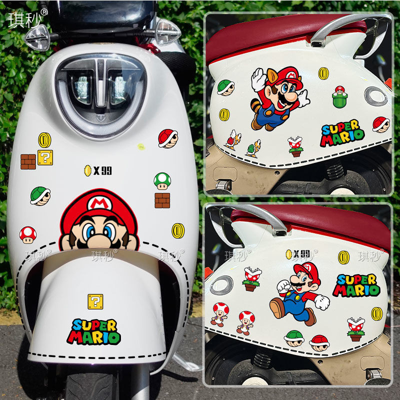 Mario Car Stickers Ready Stock Cute Creative Super Mario Electric Car ...